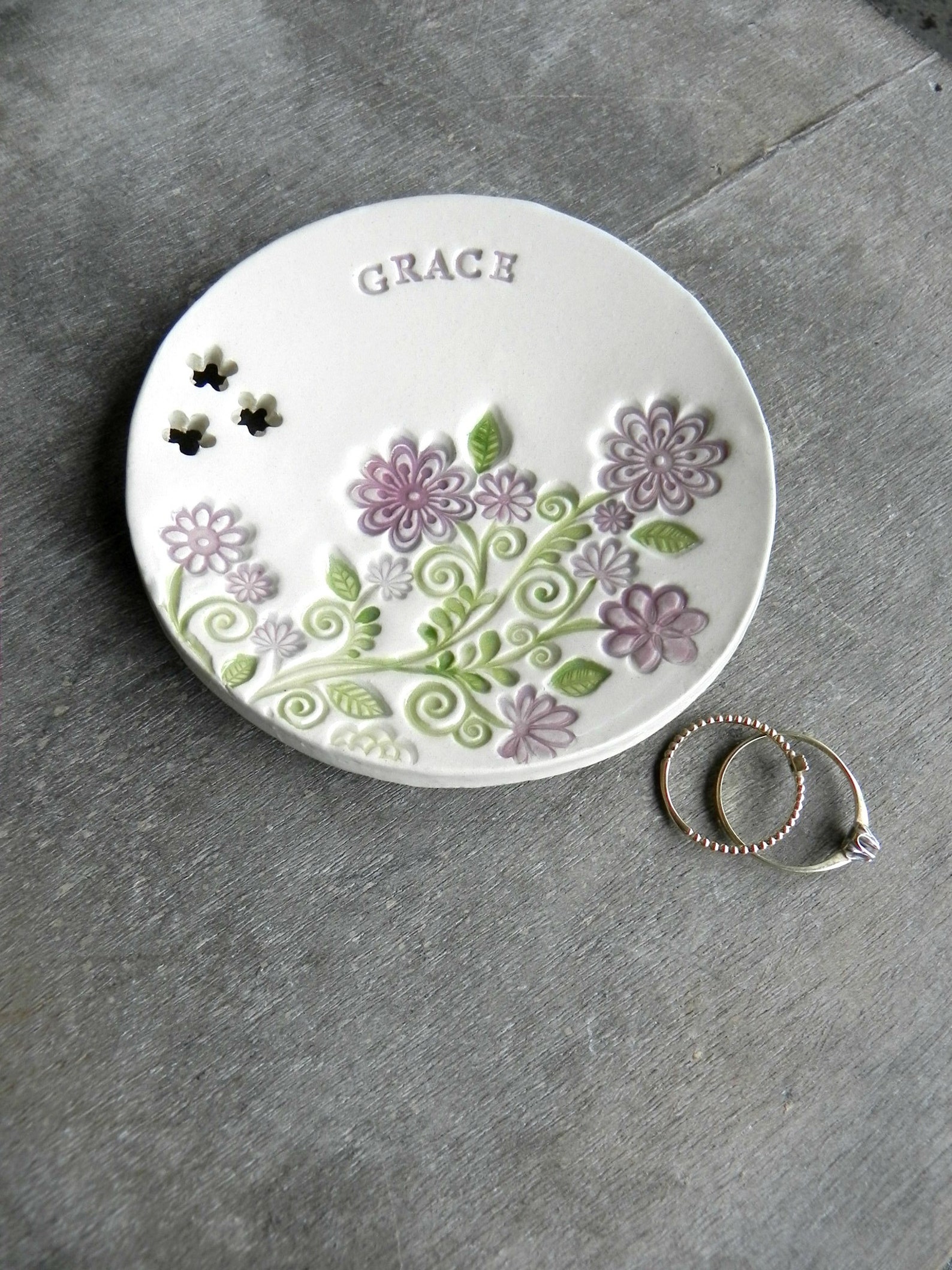 Personalized Flower Handmade Trinket Dish, Bridal Shower Jewelry Dish ...