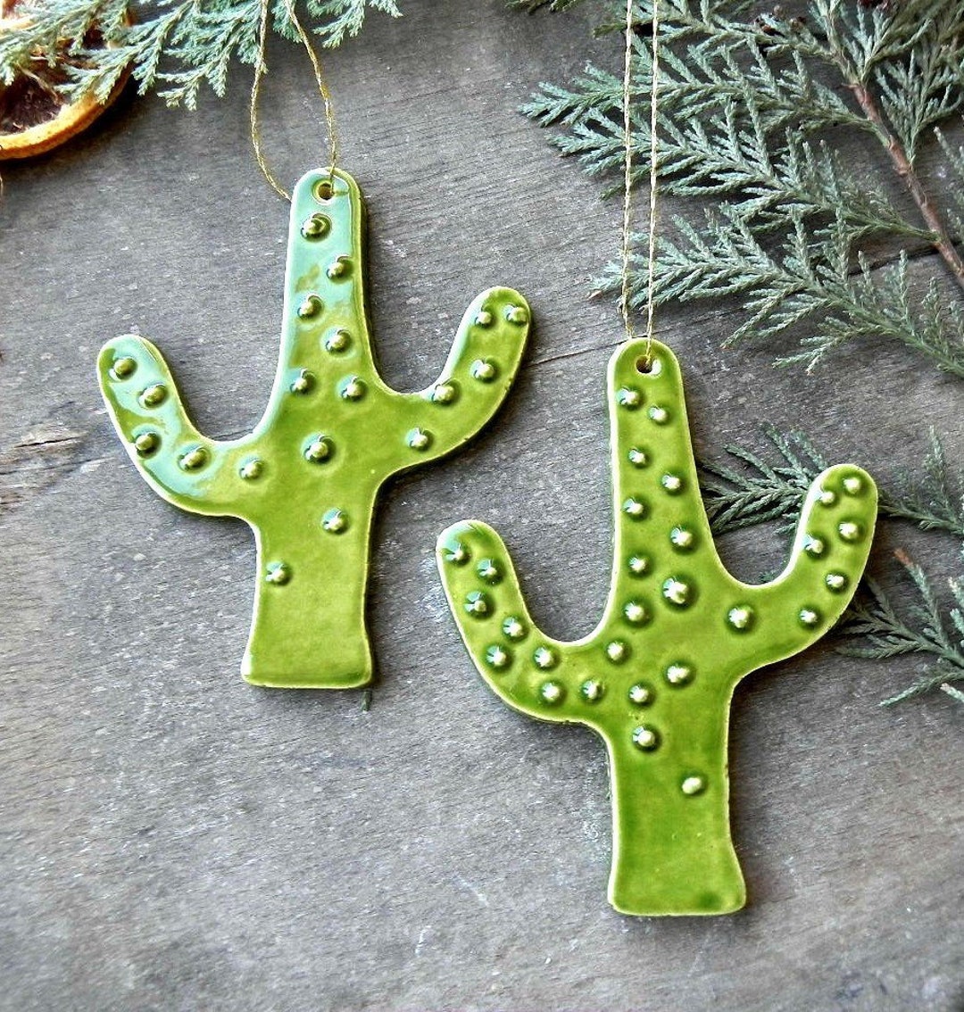 2 Cactus Ceramic Christmas Ornaments Flower Cacti Christmas - Etsy