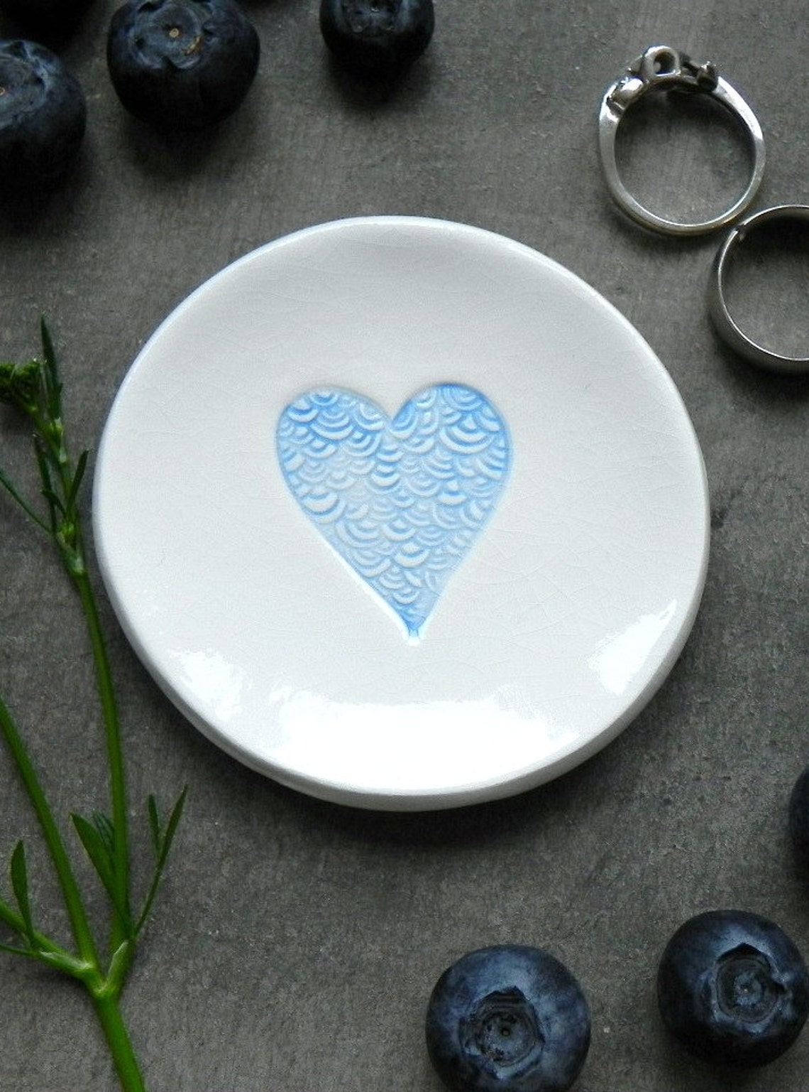 Blue Heart Ceramic Ring Dish, Custom Porcelain Heart Plate, Love White ...