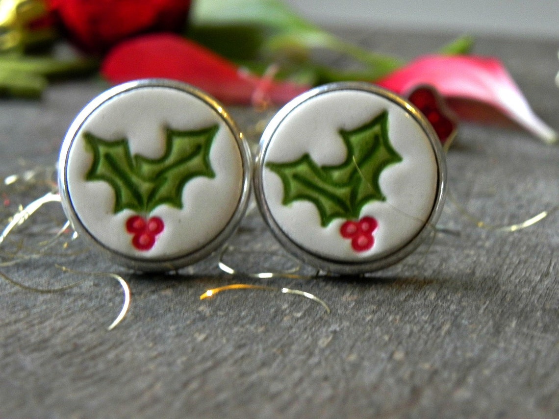 Holly Ceramic Cuff Links Unisex Christmas Gift Idea Novelty - Etsy
