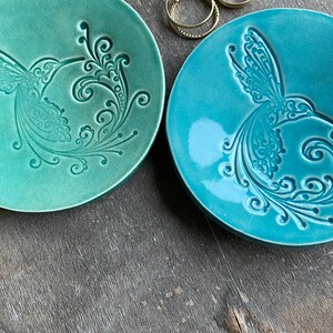 Turquoise Ceramic Ring Dish, Hummingbird Bird Caribbean Blue Plate ...