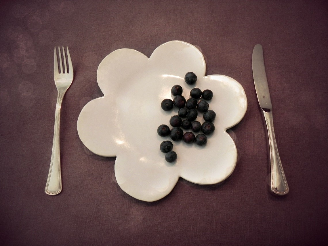 Ceramic Service Plate Snow White Flower Dessert Plate Pottery - Etsy