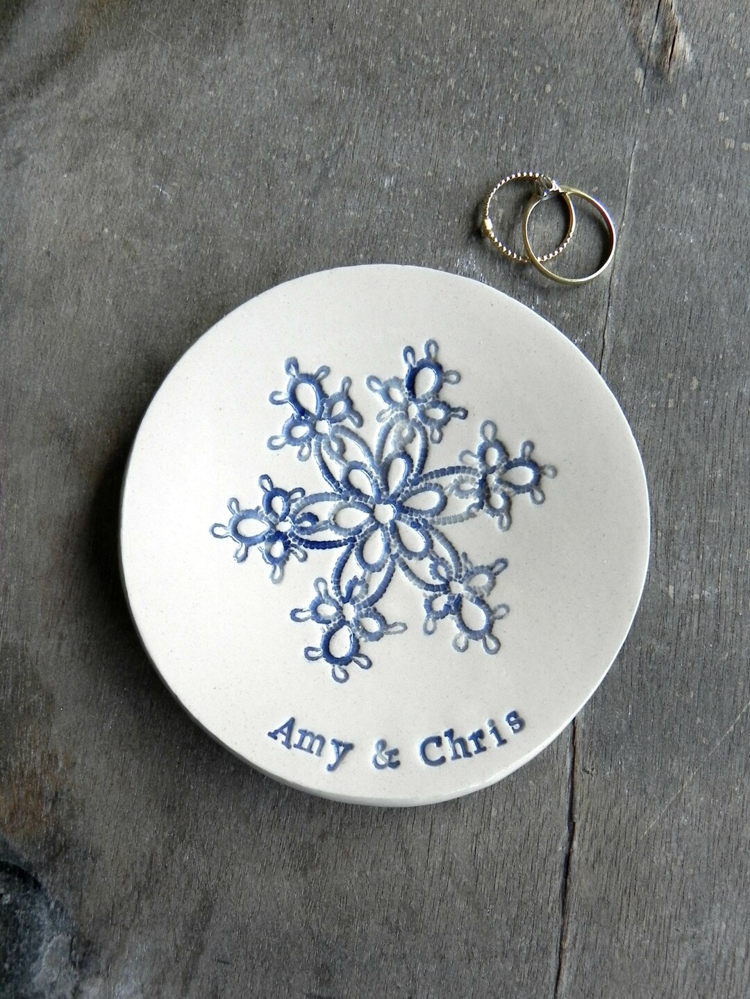 Winter Engagement Ring Holder, Personalized Snowflake Plate, Ceramic ...