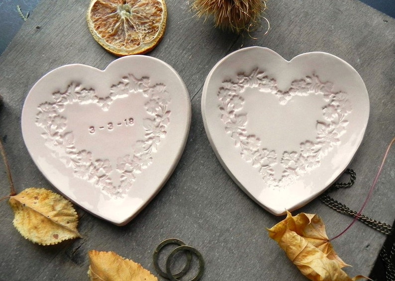 Personalized Ceramic Floral Wreath Pink Heart Dish Wedding - Etsy