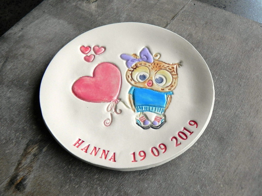 Personalized Baby Ceramic Plate, Baby Birth Keepsake, Little Owl Dish ...