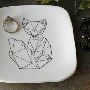 Geometric Fox Trinket Dish, Ceramic Plate, Black and White Pottery ...
