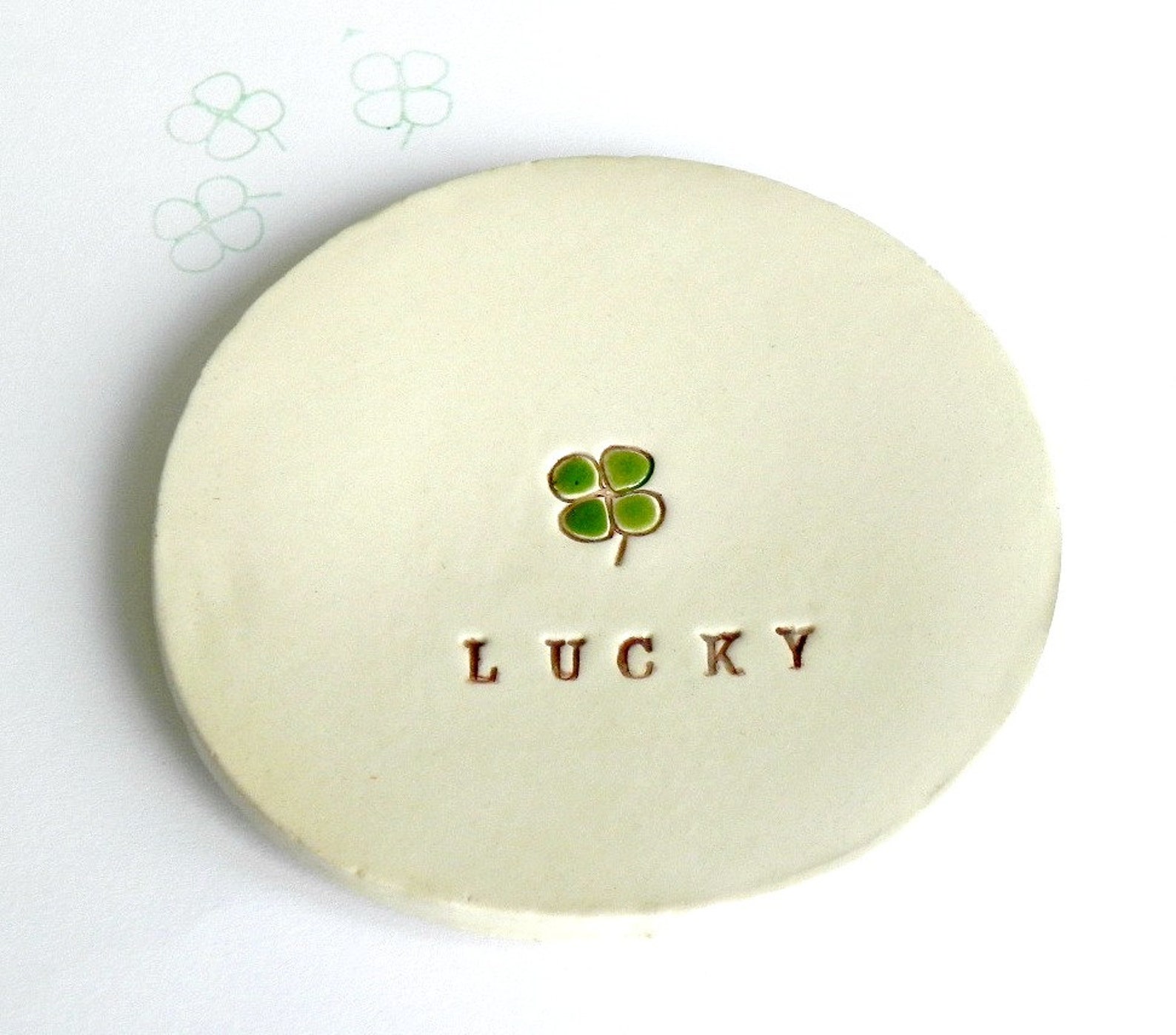4 Leaf Clover Pottery Dish, Personalized Lucky and Love Ceramic Plate ...