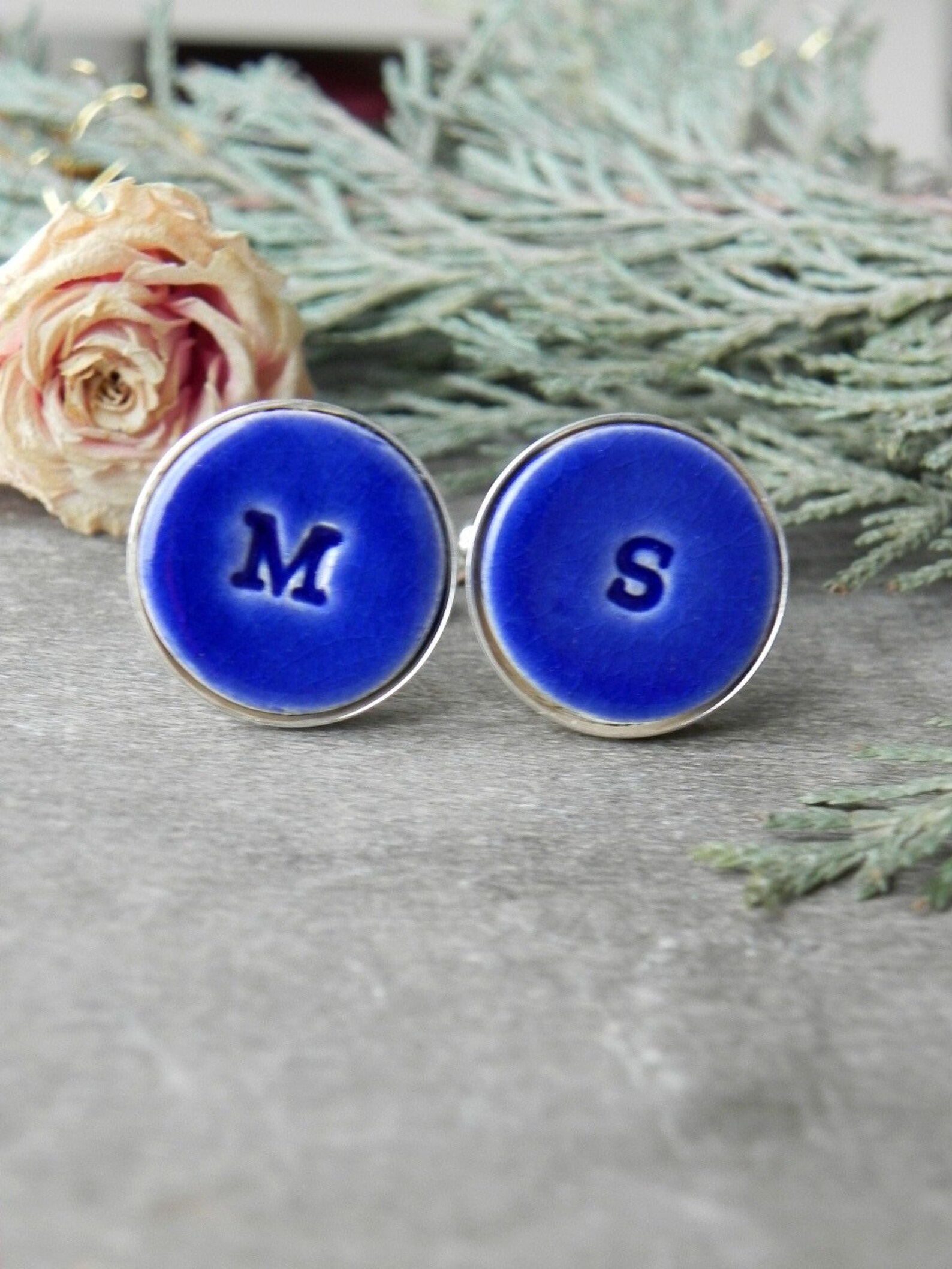Blue Personalized Cuff Links Wedding Monogrammed Cuff Links | Etsy