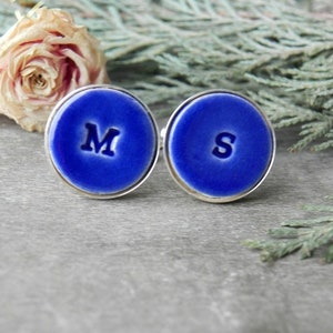 Blue Personalized Cuff Links, Wedding Monogrammed Cuff Links, Father of ...