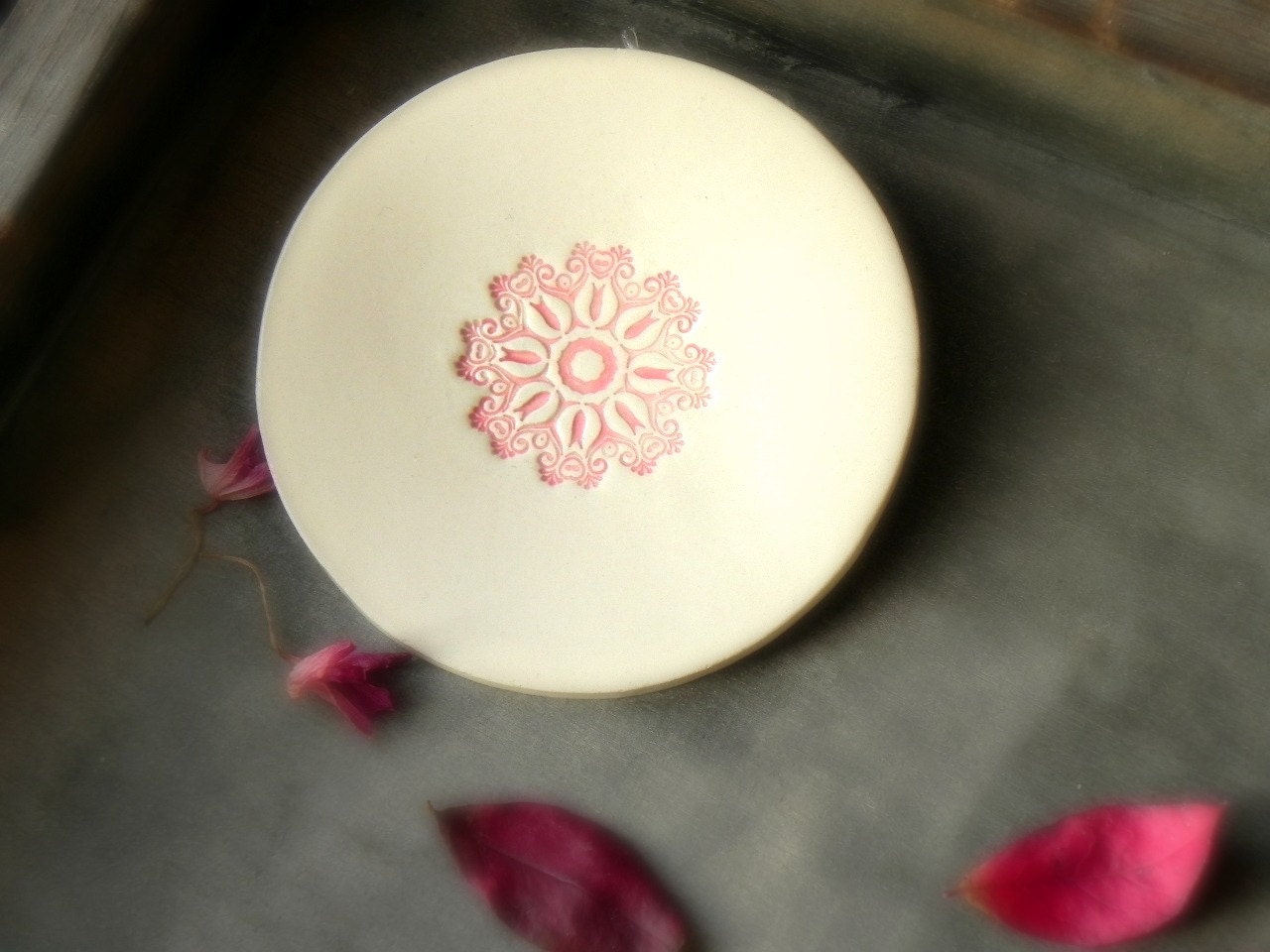 Ring Holder Lace Ceramic Ring Dish Pink Flower Round Plate | Etsy