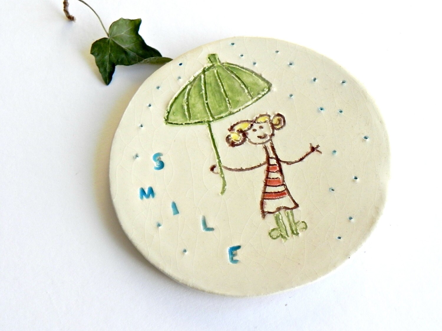 Round Dish Smile Ceramic Plate Umbrella Pottery White Eco | Etsy