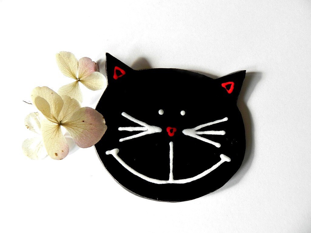 Black Cat Ceramic Plate Pet Paradise Smily Face Pottery | Etsy