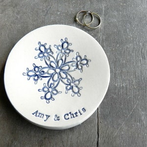 Winter Engagement Ring Holder, Personalized Snowflake Plate, Ceramic ...