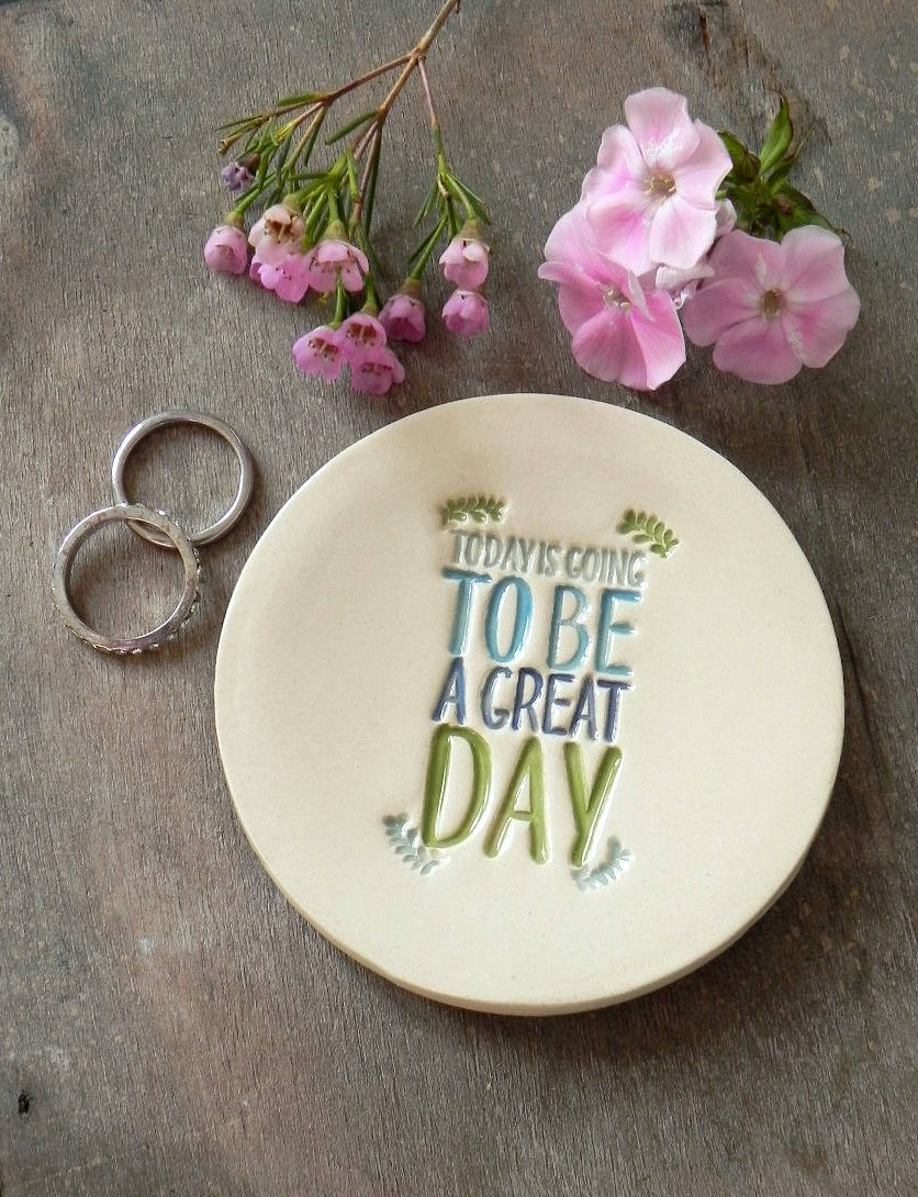 Good Day Ceramic Ring Dish Positive Message Ocean Color - Etsy