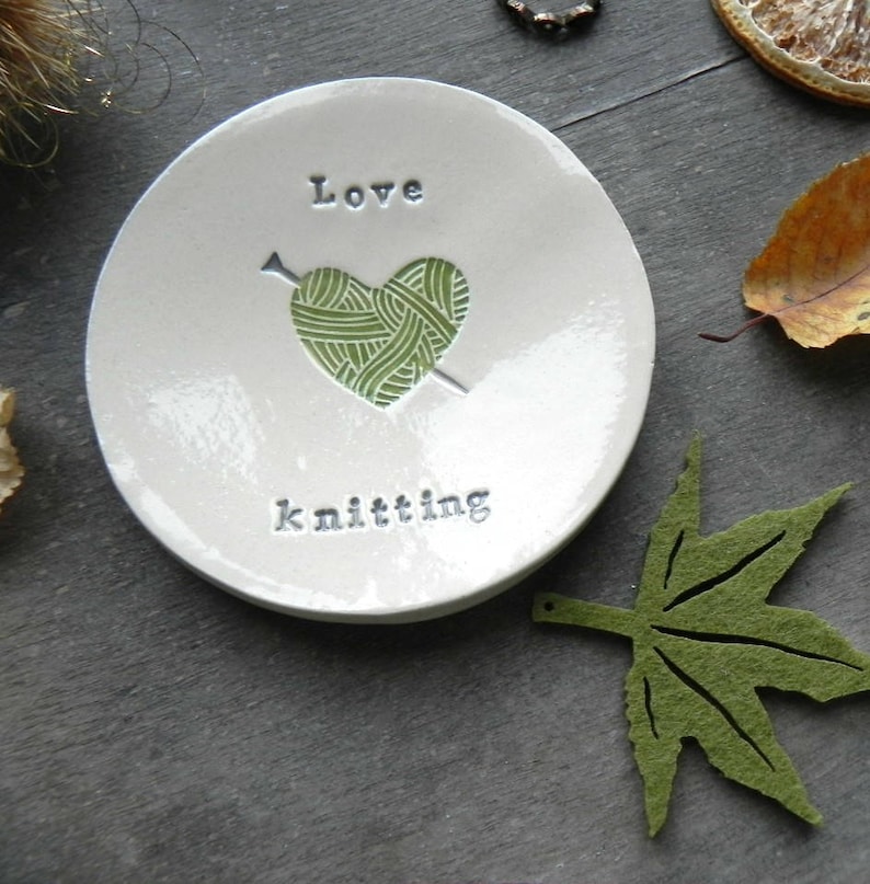Love Knitting Ceramic Jewelry Dish Red Yarn Heart Pottery - Etsy