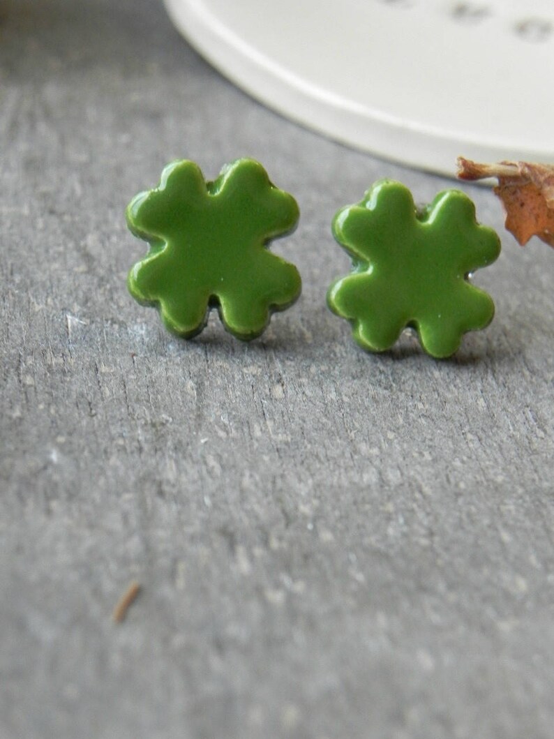 Lucky Clover Pottery Dish With a 4 Leaf Clover Earrings Post | Etsy