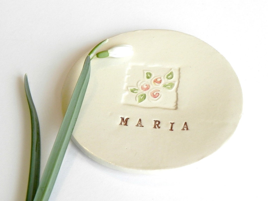 Personalized Ceramic Jewelry Dish Rose Plate Bridal Pottery Gift Custom ...