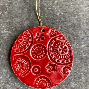 Red Lace Christmas Ornaments, Set of 5 Holliday Pottery Gift, Christmas ...