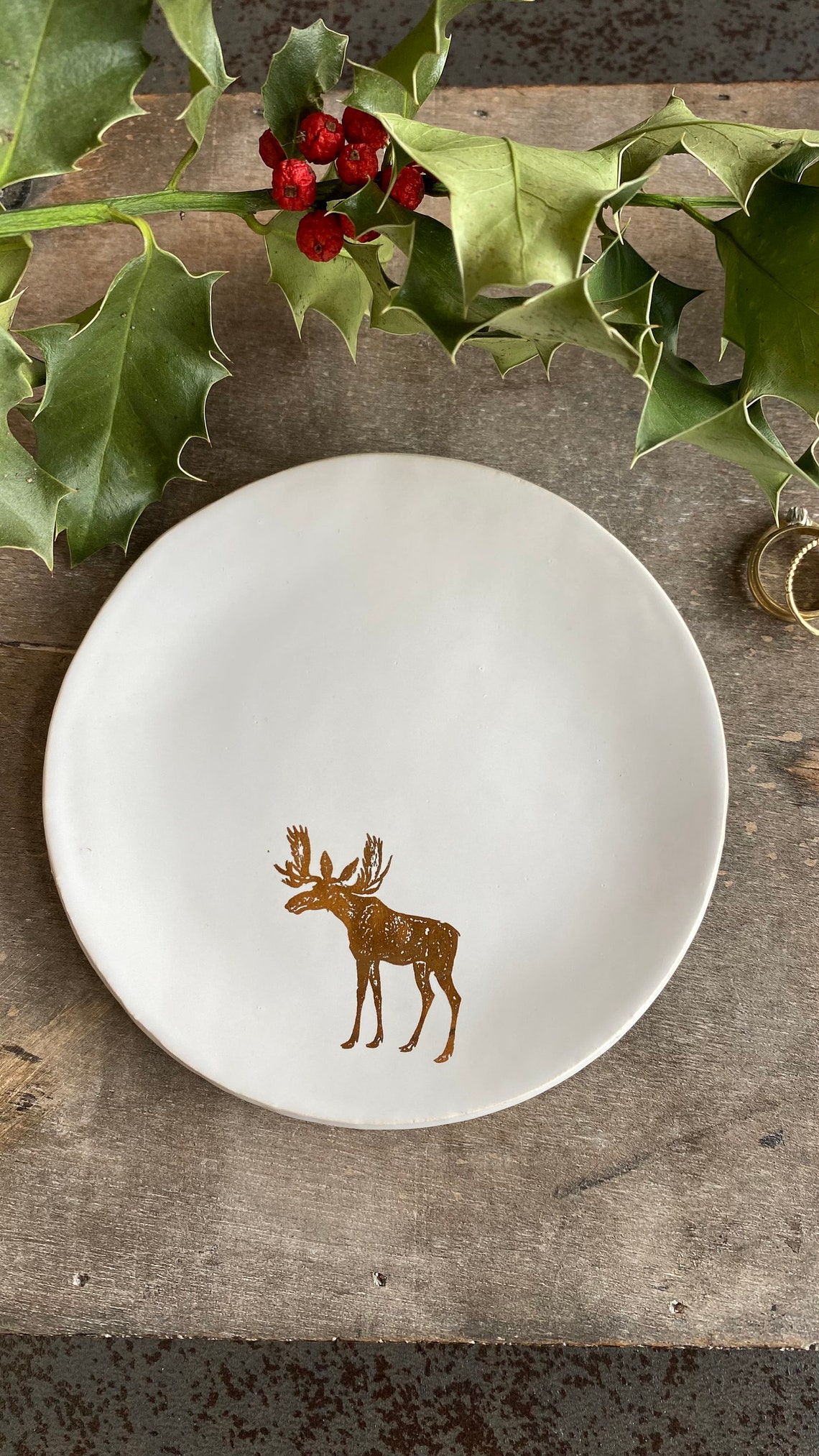 Gold Deer, Moose, Elk Plate, Woodland Christmas Ring Holder, Nature ...