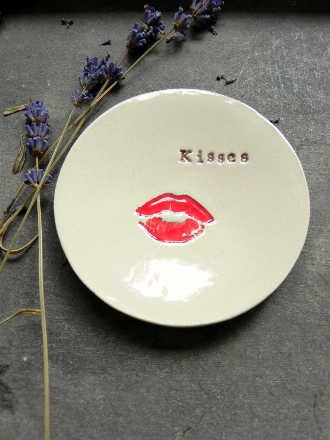 Kisses Ceramic Ring Dish Minimalist Red Lips Pottery Plate Love Jewelry ...
