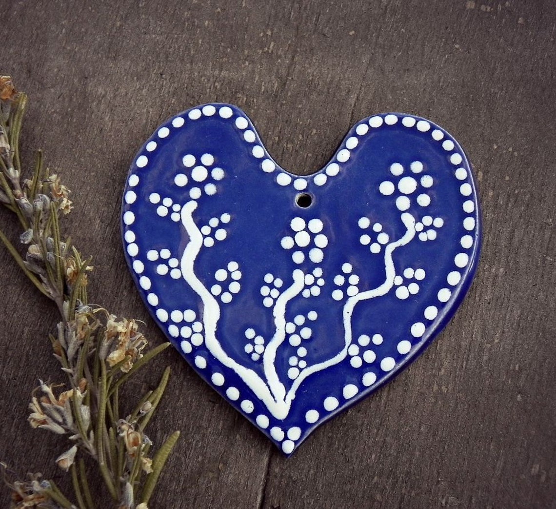 Blue Heart Ceramic Valentines Day Hearts Set of 2 Ornaments Eco ...