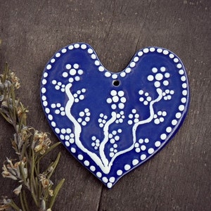 Blue Heart Ceramic Valentines Day Hearts Set of 2 Ornaments Eco ...