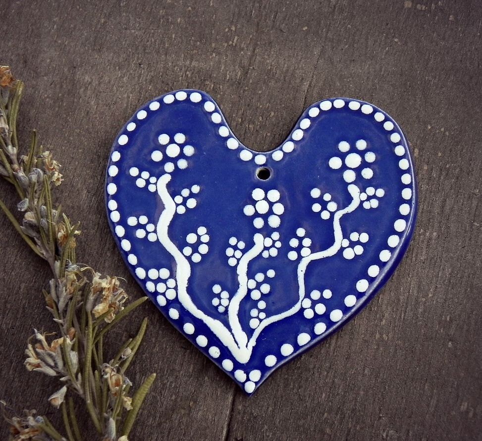Blue Heart Ceramic Valentines Day Hearts Set of 2 Ornaments - Etsy