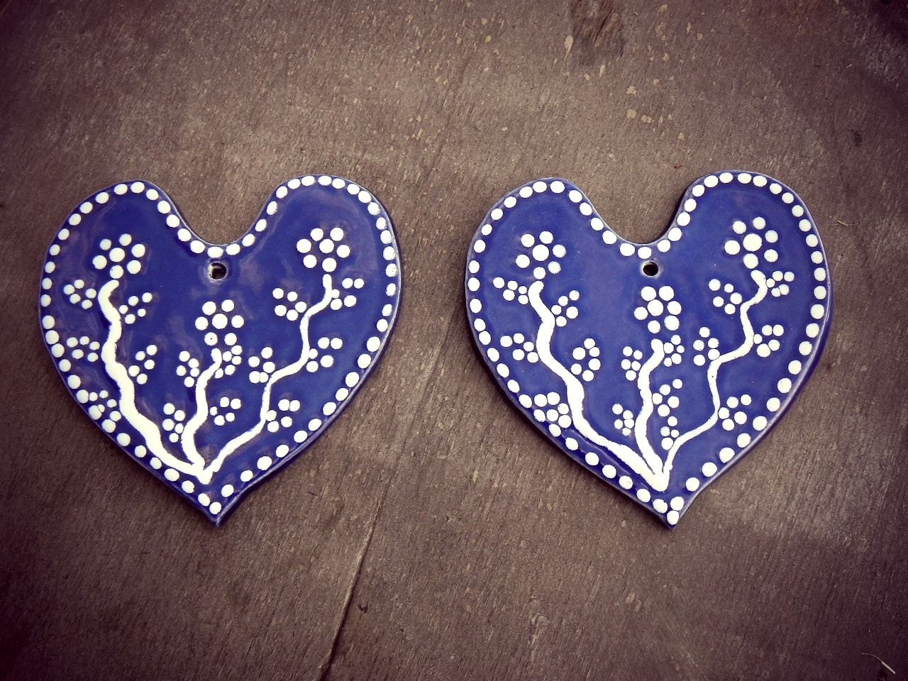 Blue Heart Ceramic Valentines Day Hearts Set of 2 Ornaments - Etsy