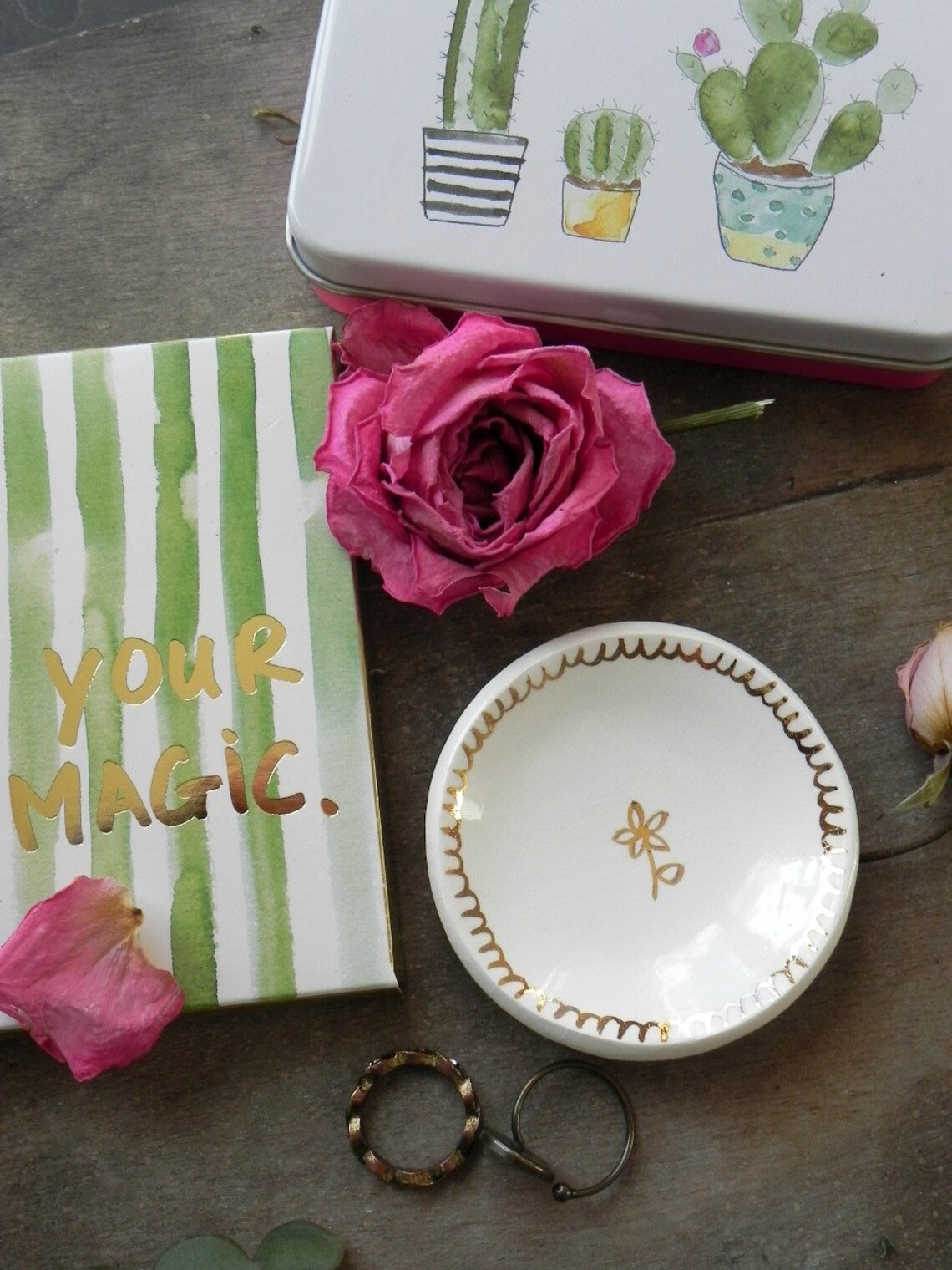 Gold Flower Porcelain Ring Dis, Real Gold Decorated Round Inspirational ...