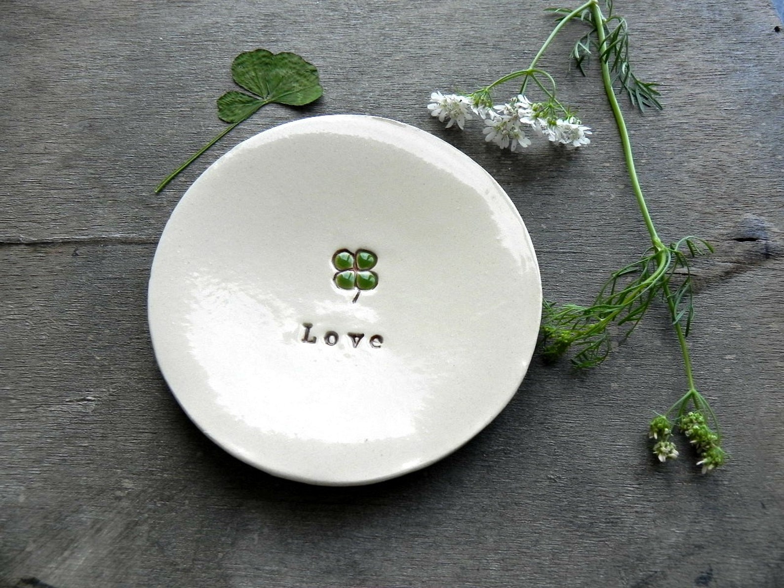 4 Leaf Clover Pottery Dish, Personalized Lucky and Love Ceramic Plate ...