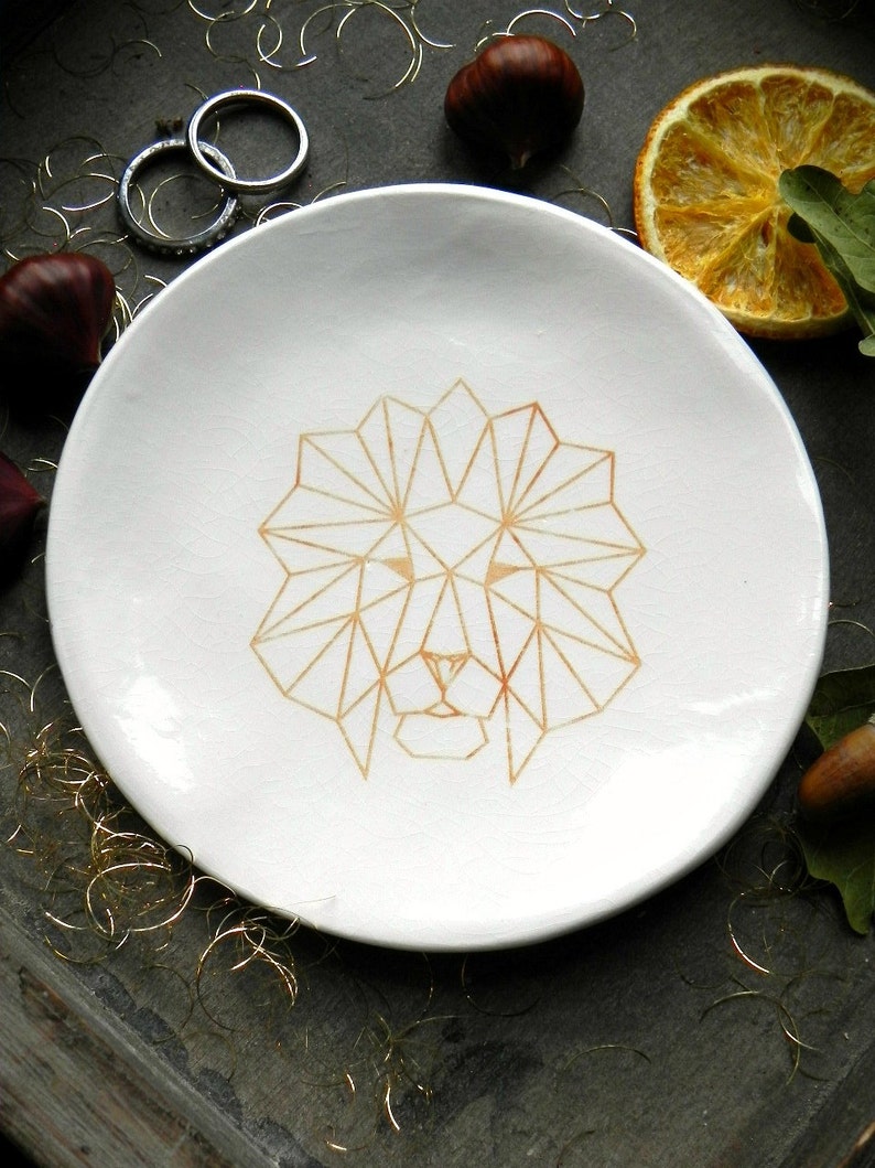 Lion White Porcelain Ring Dish Animal Kingdome Geometric | Etsy