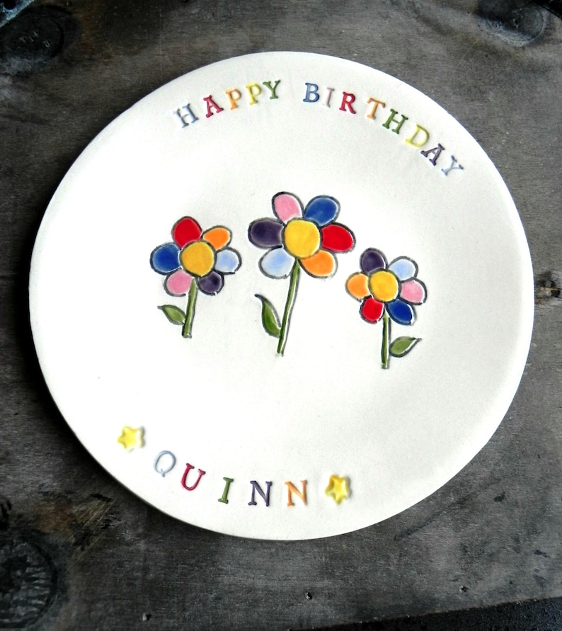 Personalized Ceramic Birthday Cake Plate Custom Colorful | Etsy