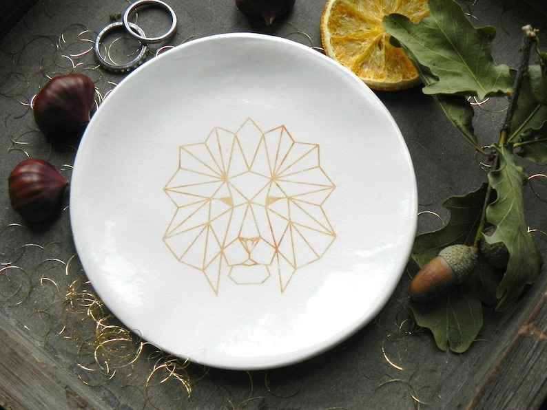Lion White Porcelain Ring Dish Animal Kingdome Geometric | Etsy