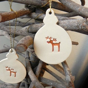 2 Christmas Ornaments Deer Decoration Rudy Pottery Reindeer Winter ...