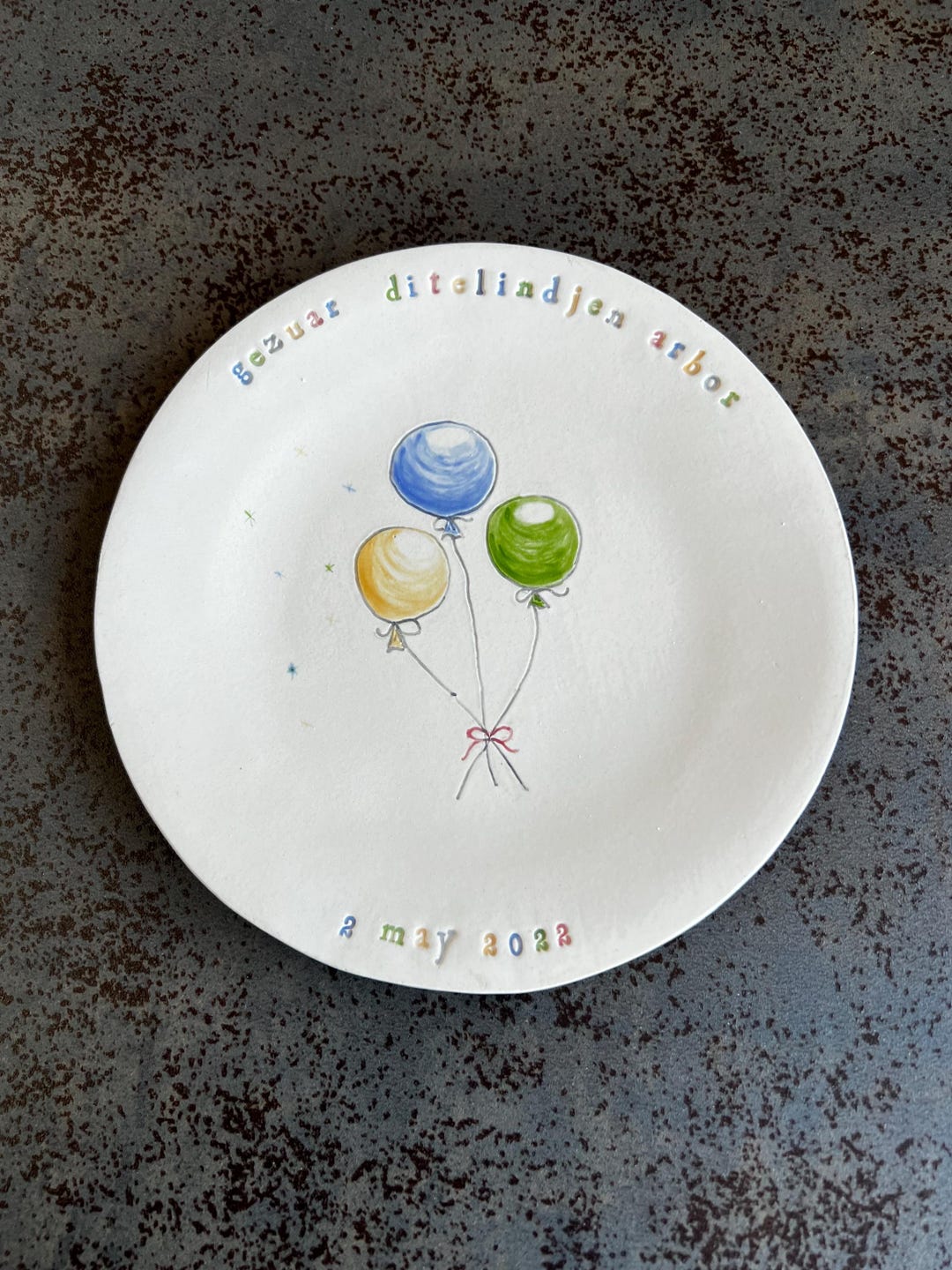 Personalized Ceramic Ballon Birthday Cake Plate, Custom Colorful ...