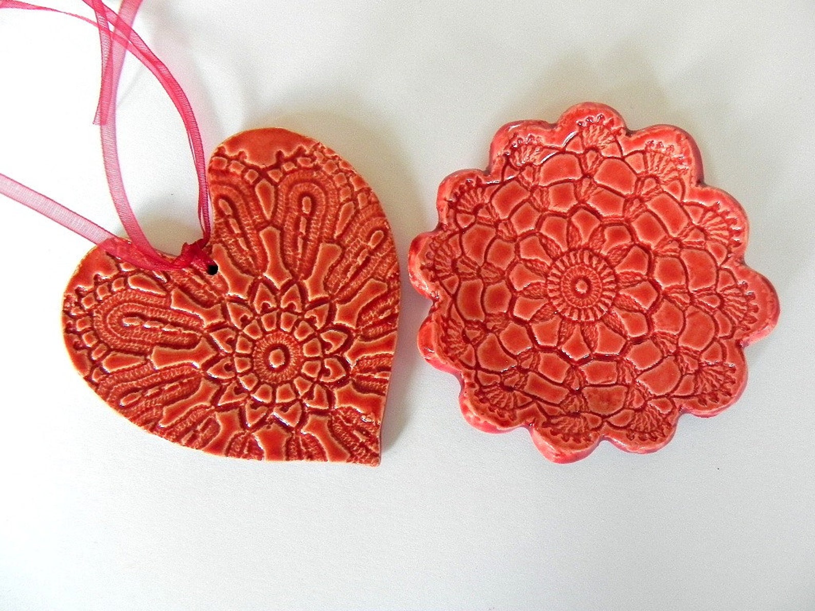 Valentine's Day Ceramic Flower Plate Poppy Red Dish Lace - Etsy