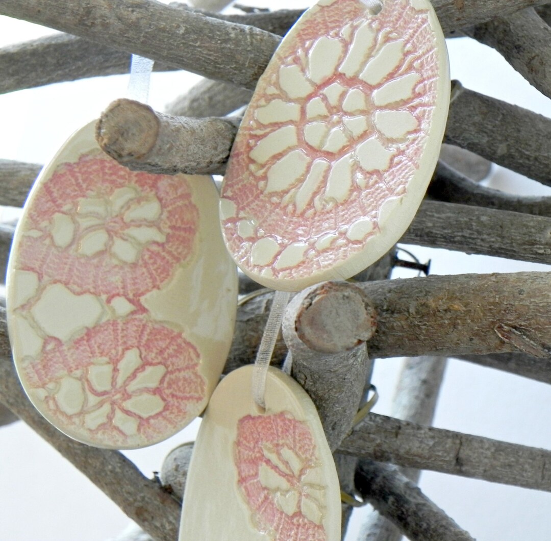 Easter Decoration Ceramic Egg Ornaments Pink White Ceramic - Etsy