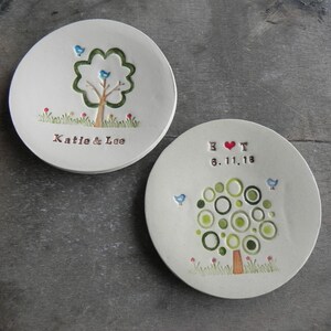 Personalized Tree Wedding Ring Plate, Tree With Blue Birds Ceramic Ring ...