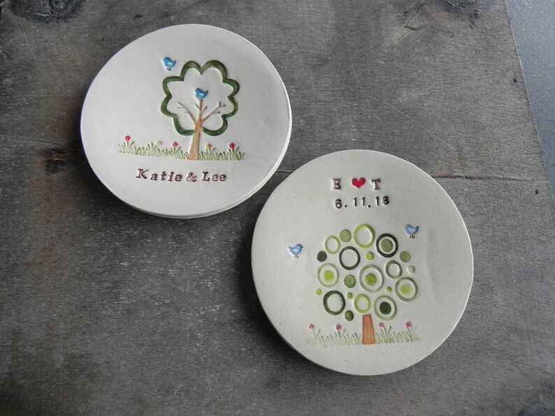 Personalized Tree Wedding Ring Plate Tree with Blue Birds | Etsy