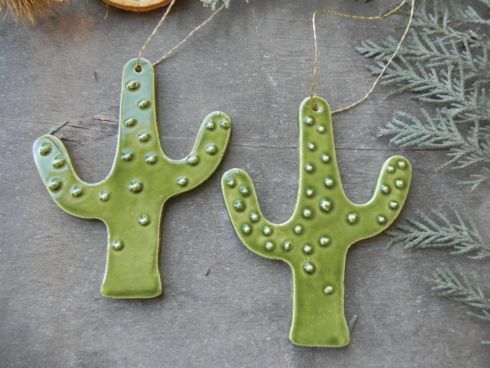 2 Cactus Ceramic Christmas Ornaments Flower Cacti Christmas - Etsy