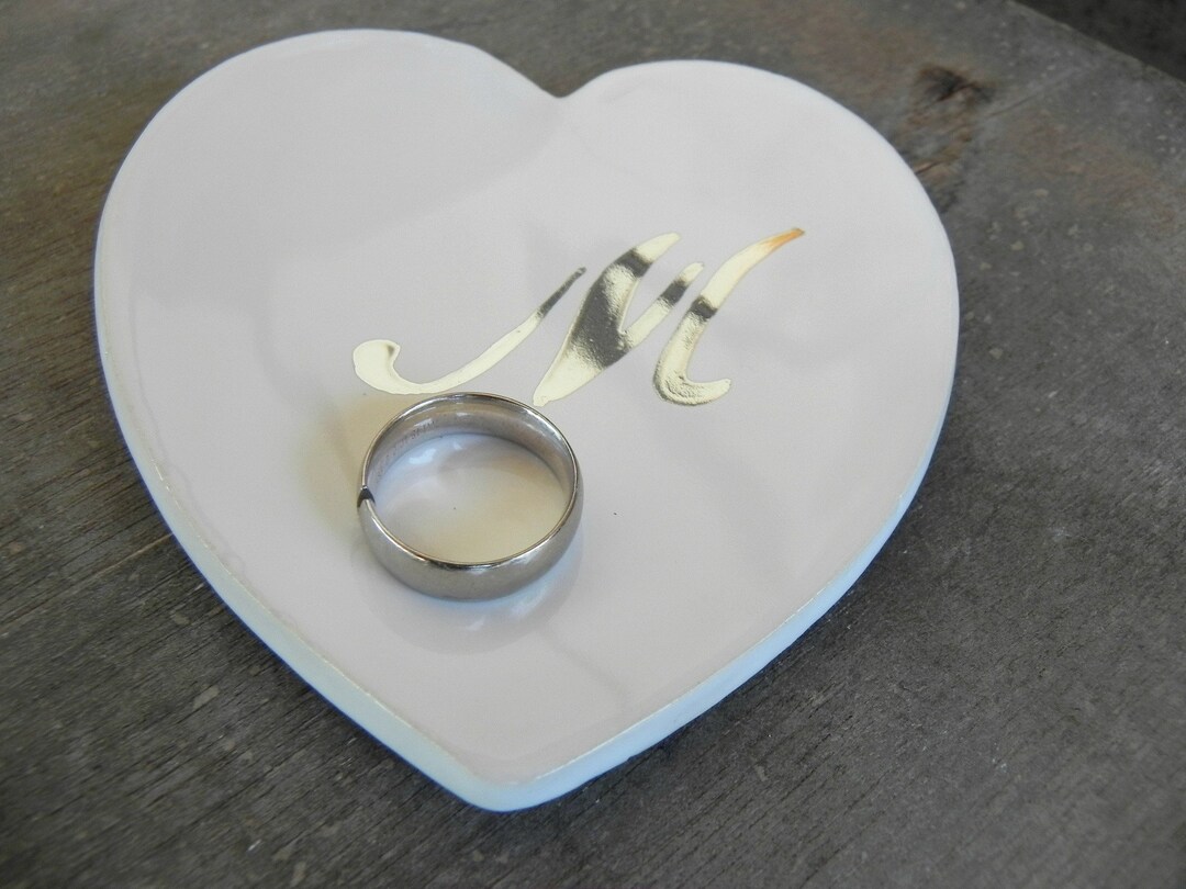 Personalized Ceramic Trinket Dish With Silver Letter, Gold Momnogram ...
