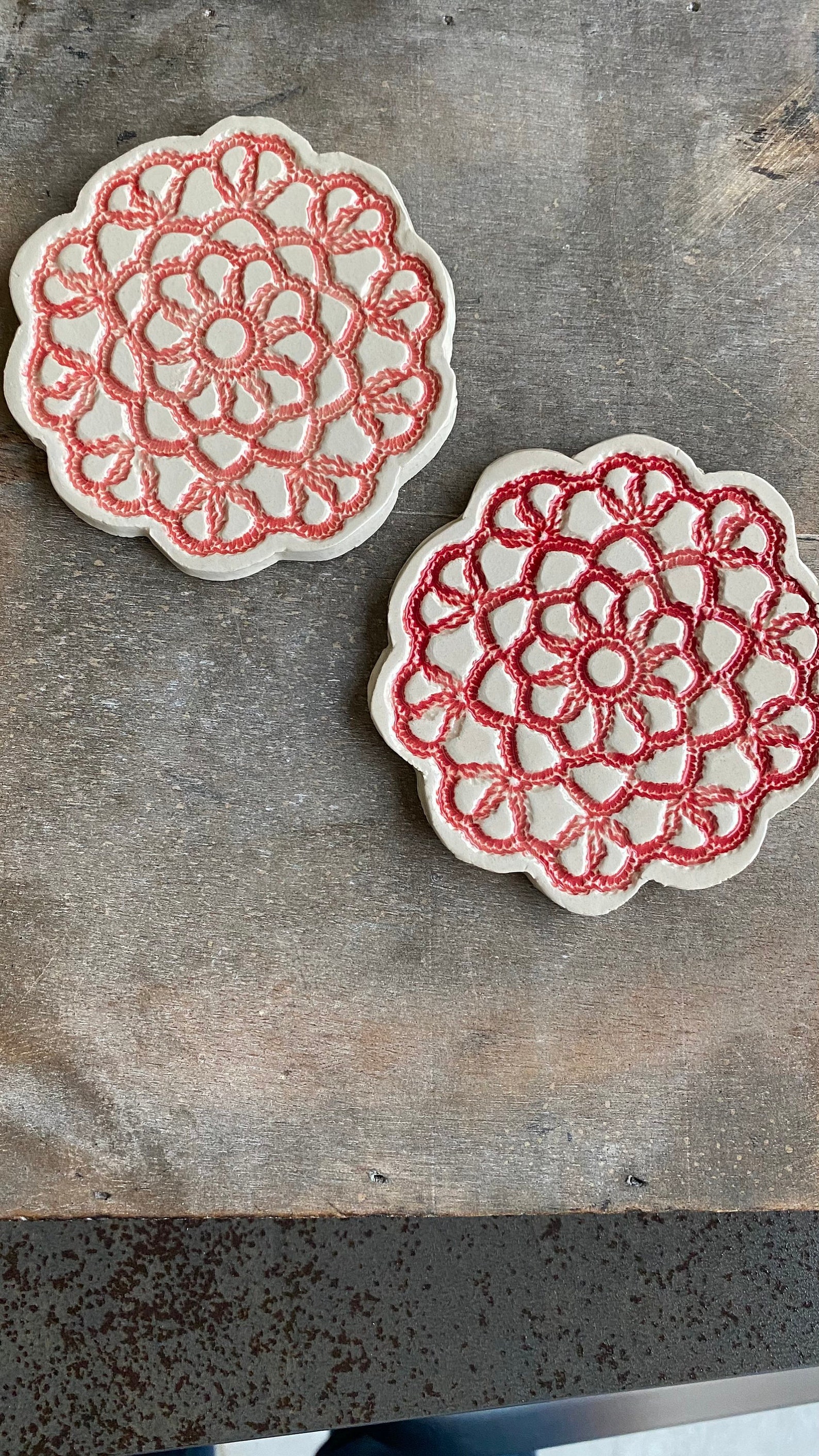 Lace Red Ceramic Coasters, Set of 2 - Etsy
