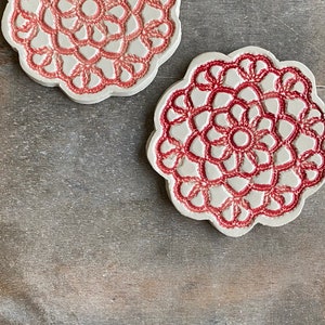 Lace Red Ceramic Coasters, Set of 2 - Etsy