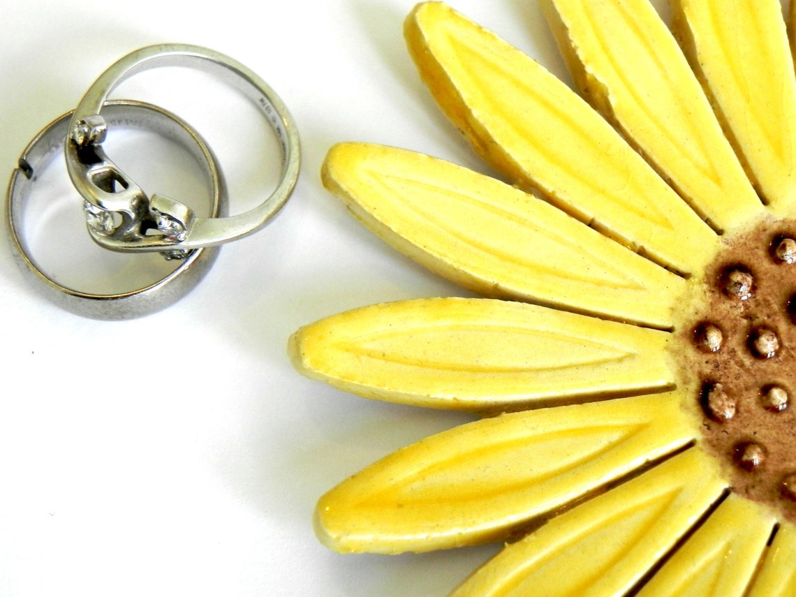 Sunflower Ceramic Ring Dish, Flower Pottery, Jewelry Plate, Home ...