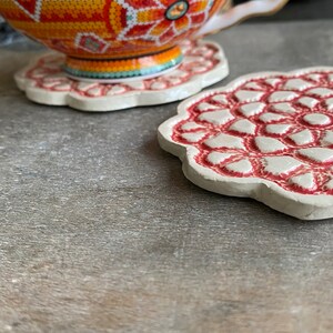 Lace Red Ceramic Coasters, Set of 2 - Etsy