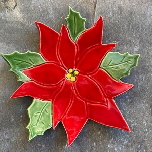 Poinsettia Ceramic Ring Dish, Red Flower Pottery, Jewelry Plate, Home ...