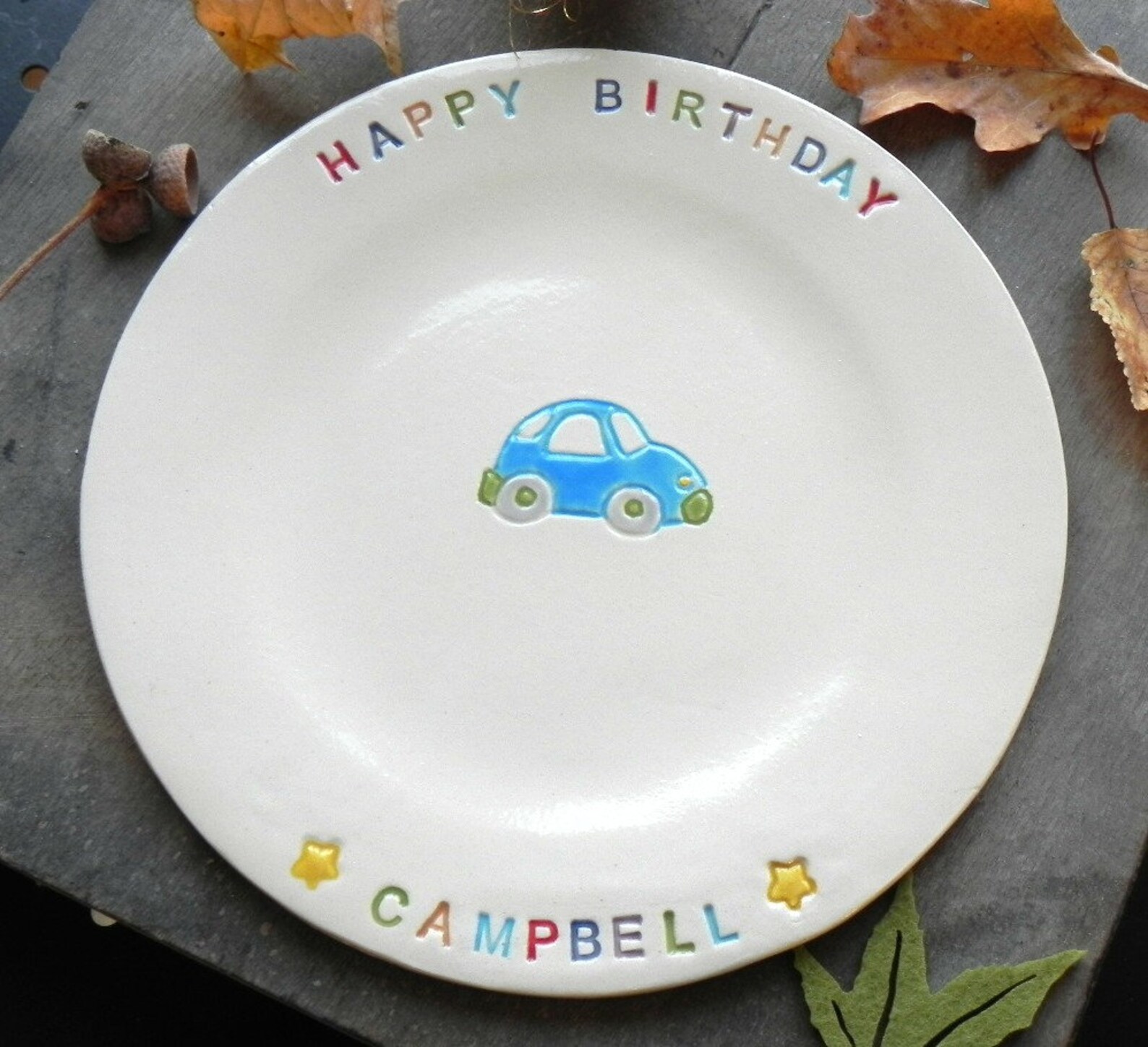 Personalized Ceramic Birthday Plate, Custom Colorful Dessert Plate for ...