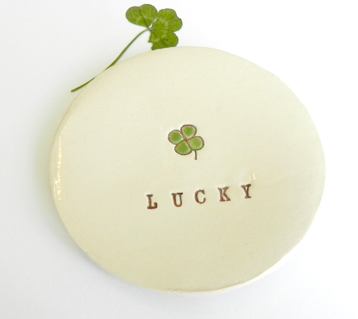 4 Leaf Clover Pottery Dish, Personalized Lucky and Love Ceramic Plate ...