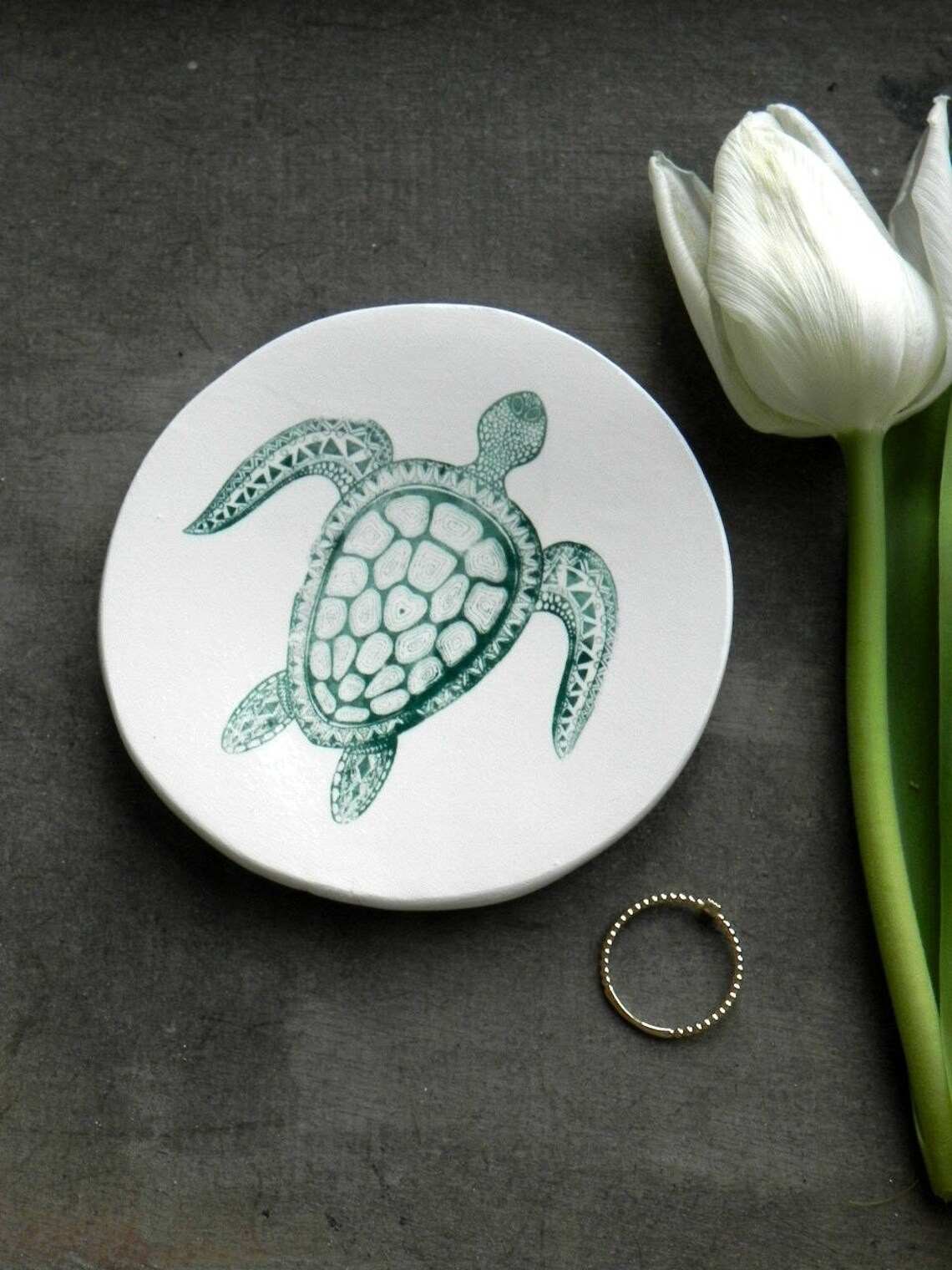 Turtle Porcelain Ring Dish Green White Ceramic Plate Nature - Etsy