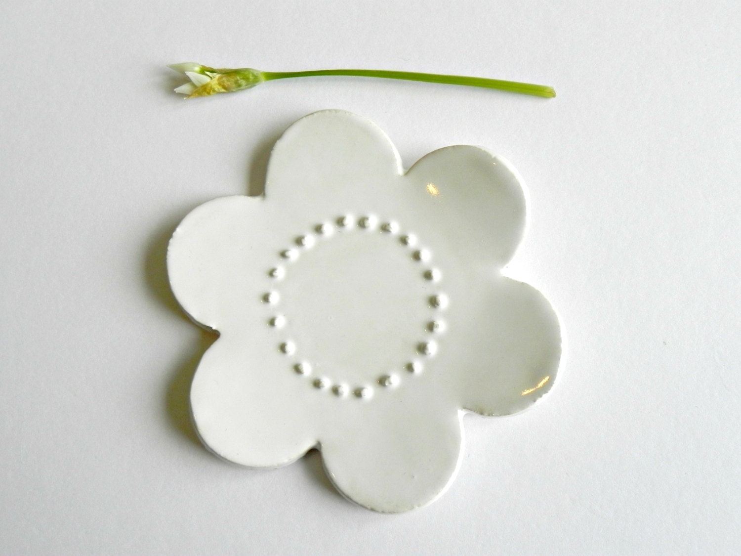 White Flower Ceramic Plate Small Wedding Ring Dish Pottery | Etsy